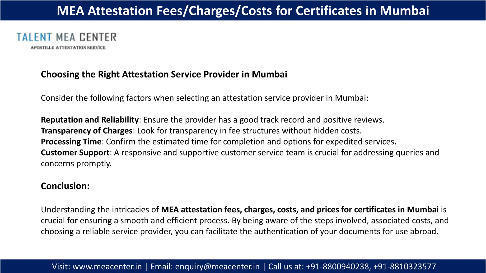 MEA Attestation Fees/Charges/Costs for Certificates in Mumbai | PPT