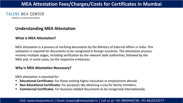 MEA Attestation Fees/Charges/Costs for Certificates in Mumbai | PPT