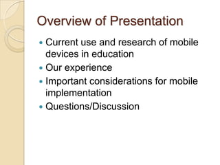 Mobile Learning: Implementation and Research | PPT