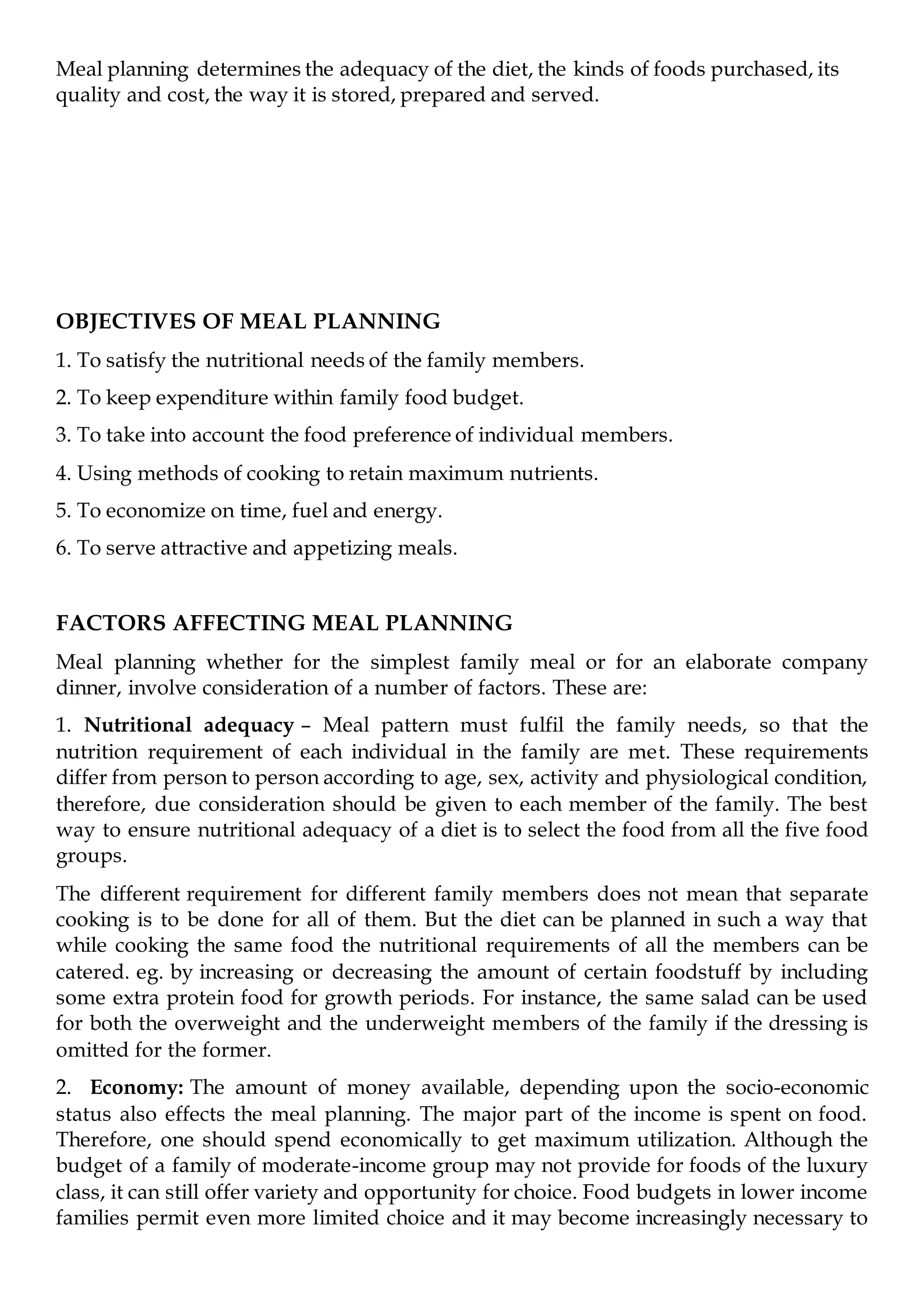 Meal planning | DOCX
