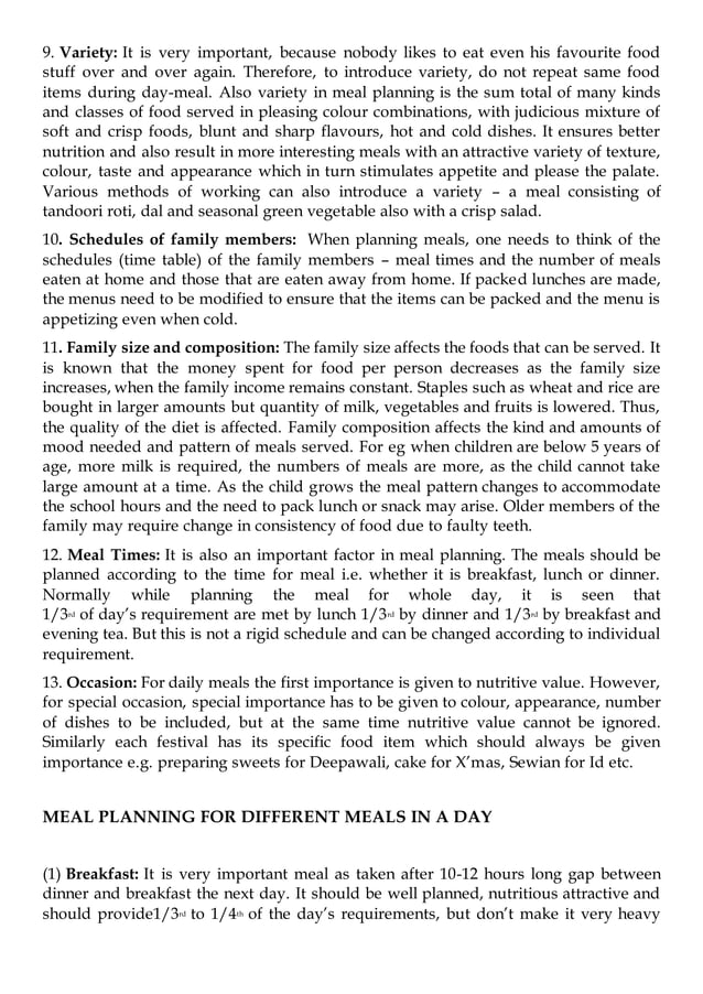 Meal planning | DOCX