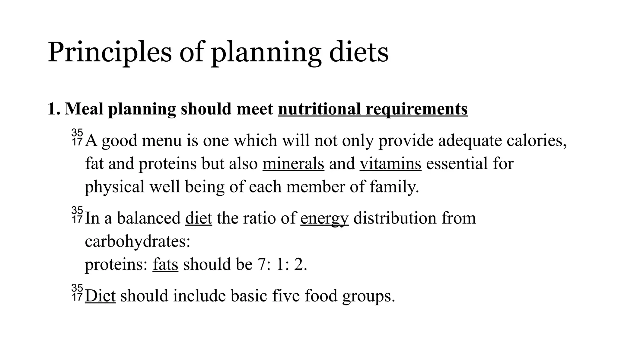 Meal planning principles goals of different categories | PPTX