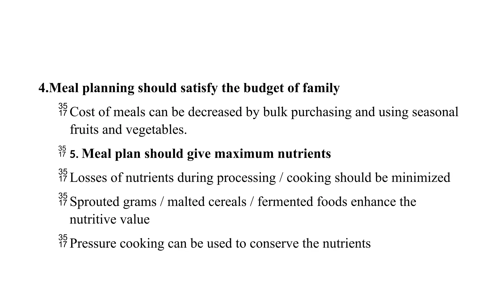Meal planning principles goals of different categories | PPT