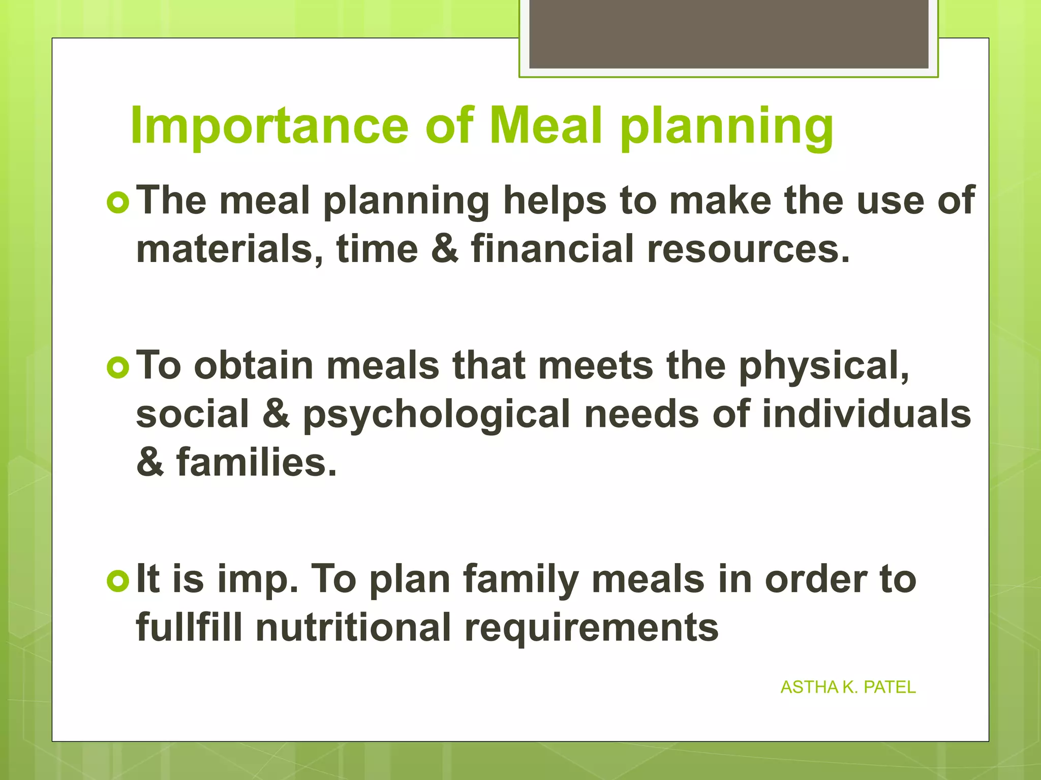 Meal Planning or diet Planning | PPTX