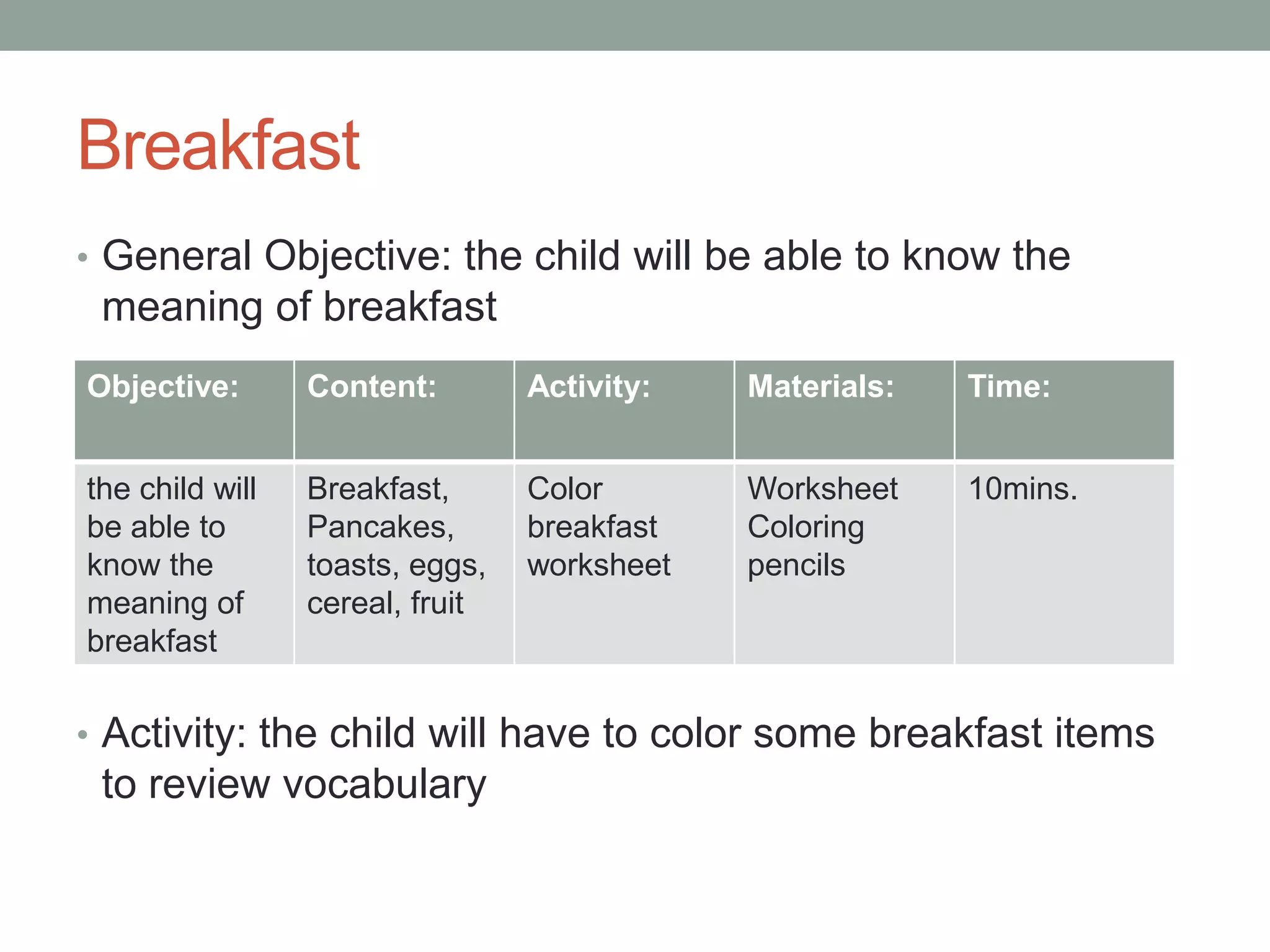 Meals of the day activities | PPTX