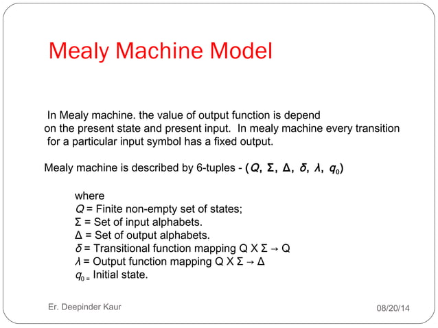 Mealy Moore Machine Model Ppt