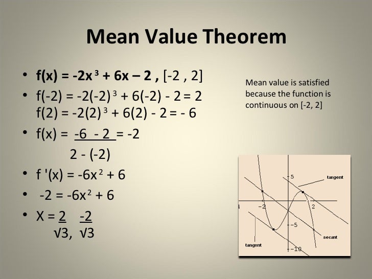 Mean Value Theorem Mean Value Theorem