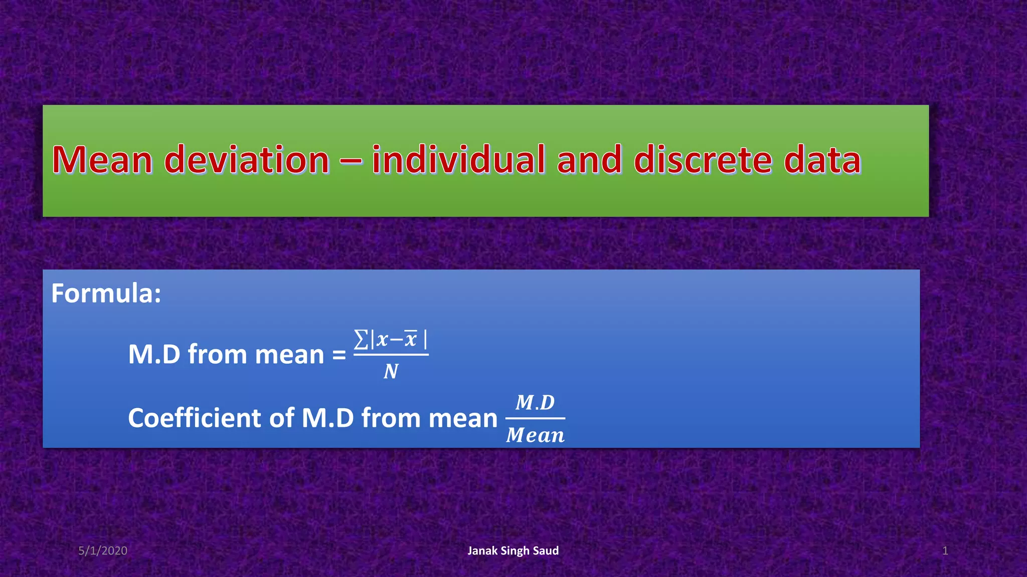 Mean Deviation Individual And Discrete Data Ppt