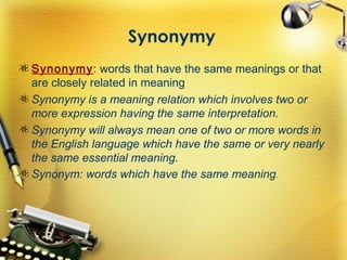 Meaning relations and properties | PPT