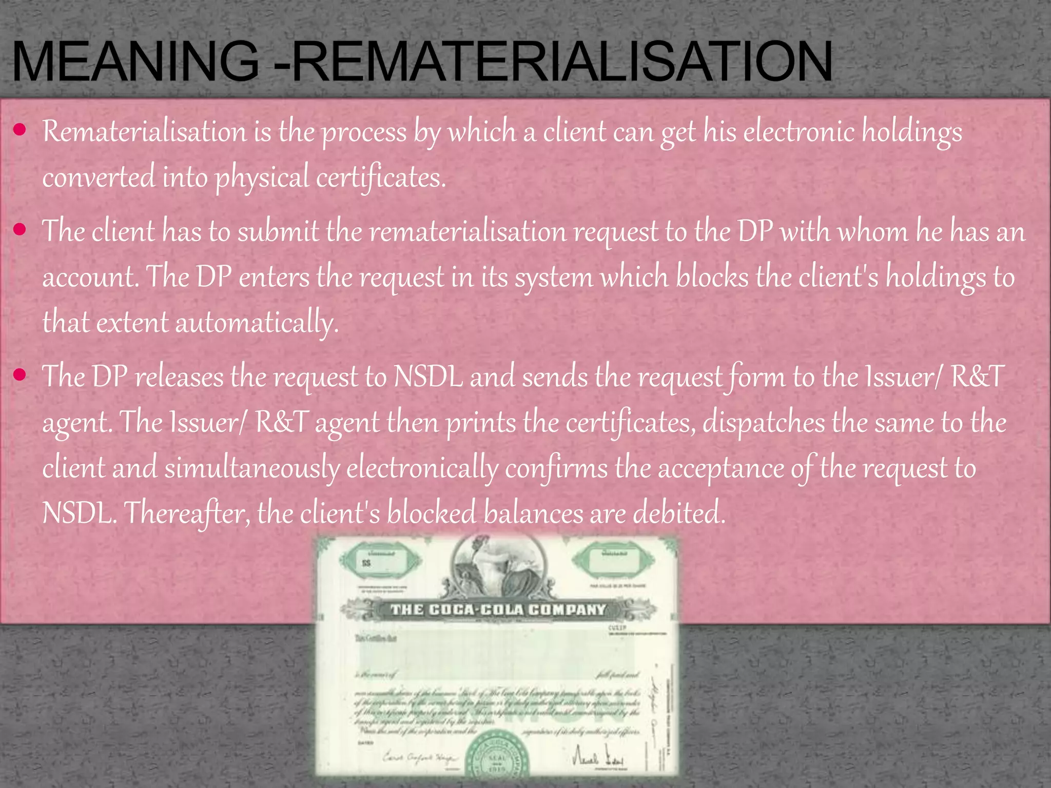 Meaning demat | PPTX | Stocks and Bonds | Personal Investing