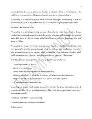 Meaning and characteristics of counselling | PDF