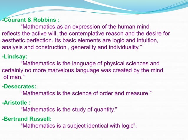 Meaning and definition of mathematics | PPTX | Physics | Science