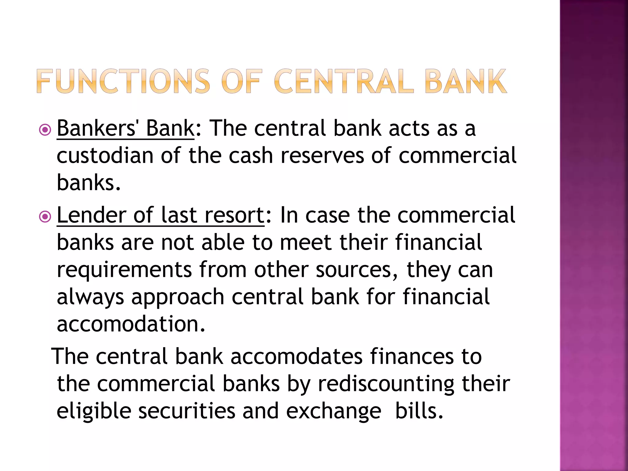 GFGC CHIKKABASUR ( Meaning and functions of central bank ) | PPTX