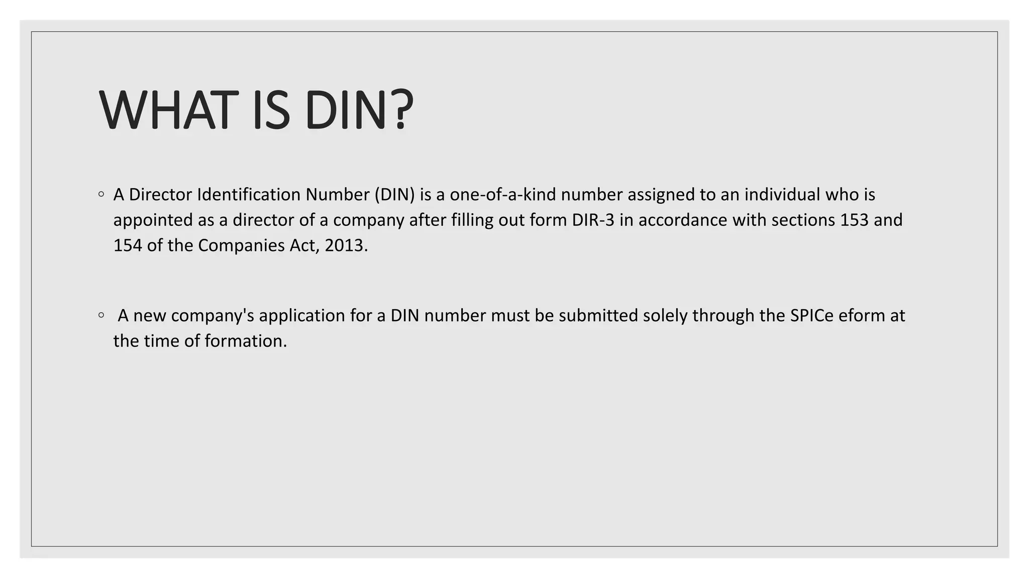 Meaning and legal framework of Director Identification Number (DIN) | PPTX