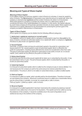 Meaning and types of share capital 2 | DOCX