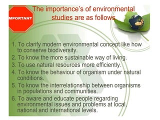 Meaning, concepts and significance of Environmental studies | PPTX
