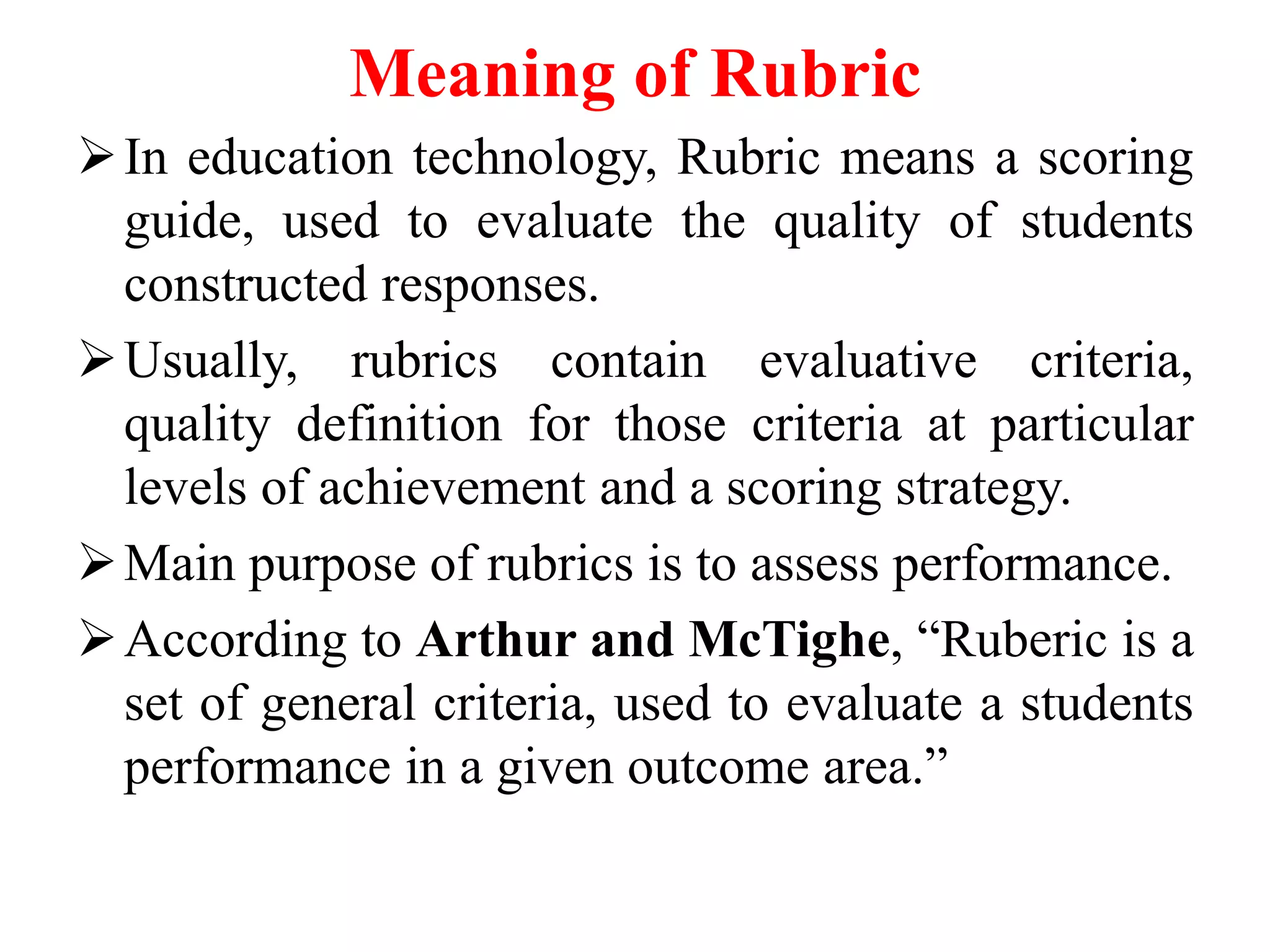 Meaning, Construction and uses of rubrics.pdf