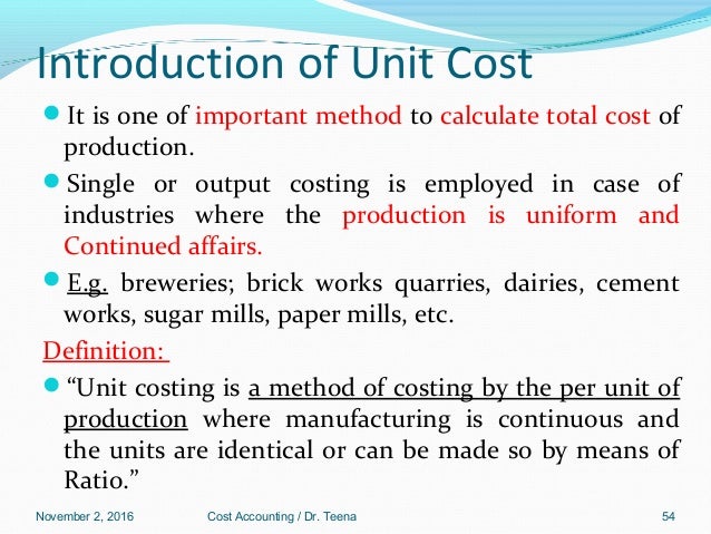 Meaning & cost sheet