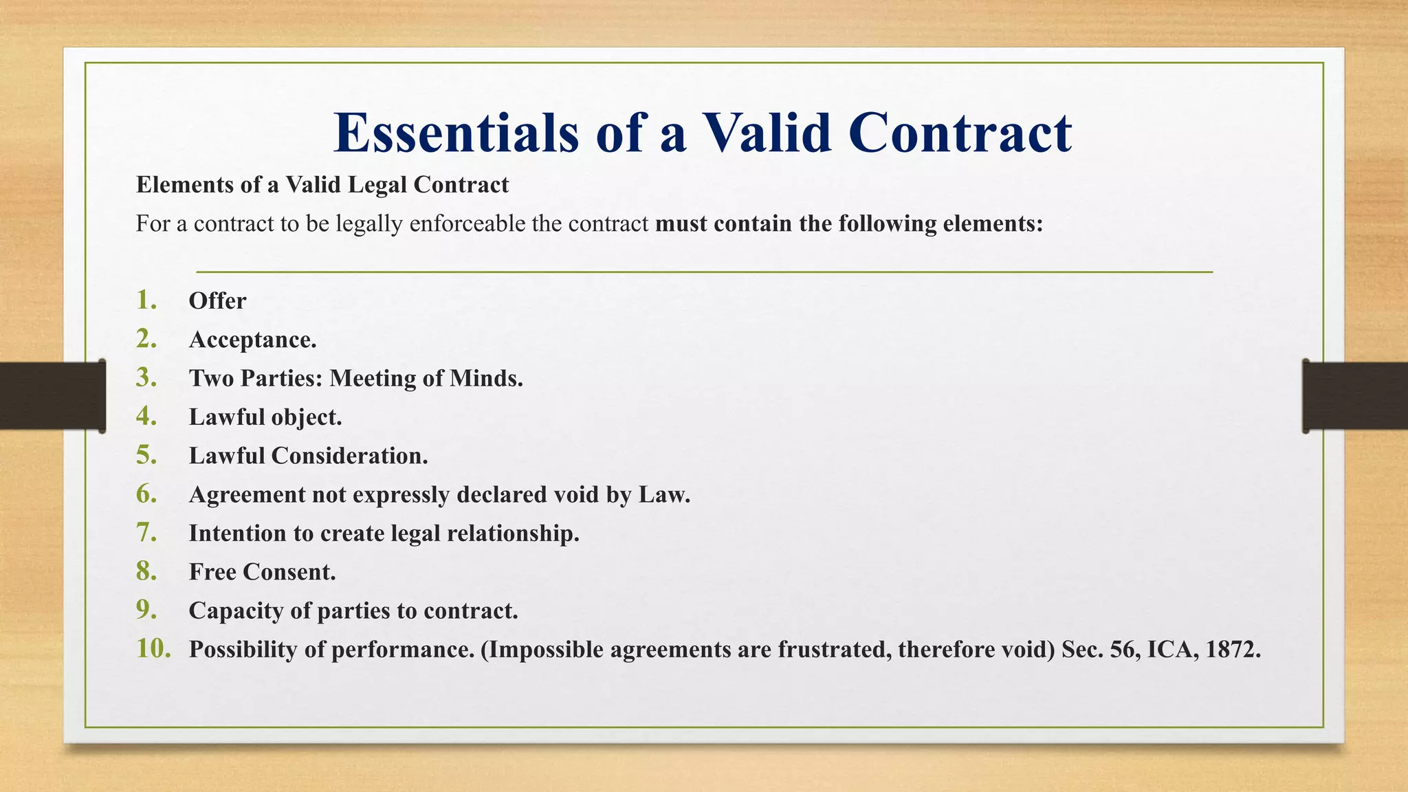 Meaning Definitions and Essentials Elements of a Valid Contract | PPT