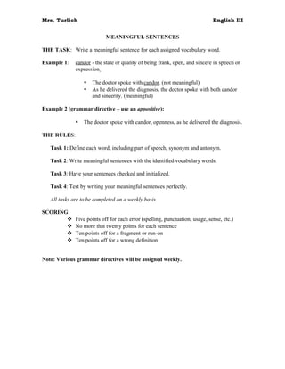 Meaningful sentences | DOC | Homework and Study | Education