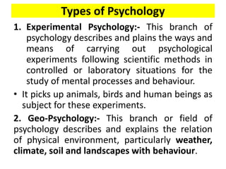 Meaning, Nature, Branches, and Types of Psychology | PDF