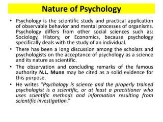Meaning, Nature, Branches, and Types of Psychology | PDF