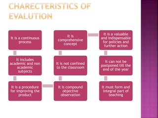 Meaning, need and characteristics of evaluation | PPTX
