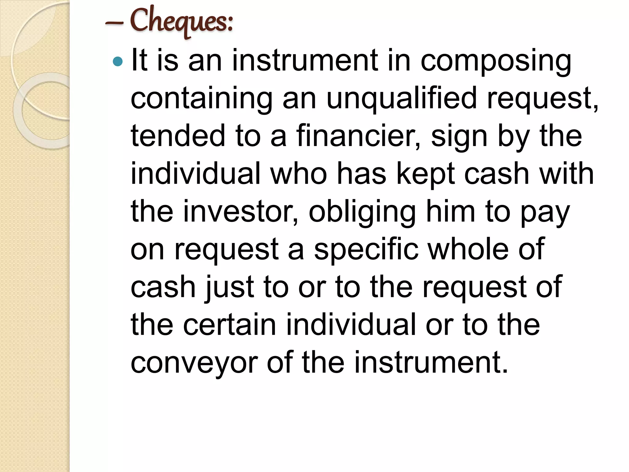 Meaning of Banking Instrument | PPT