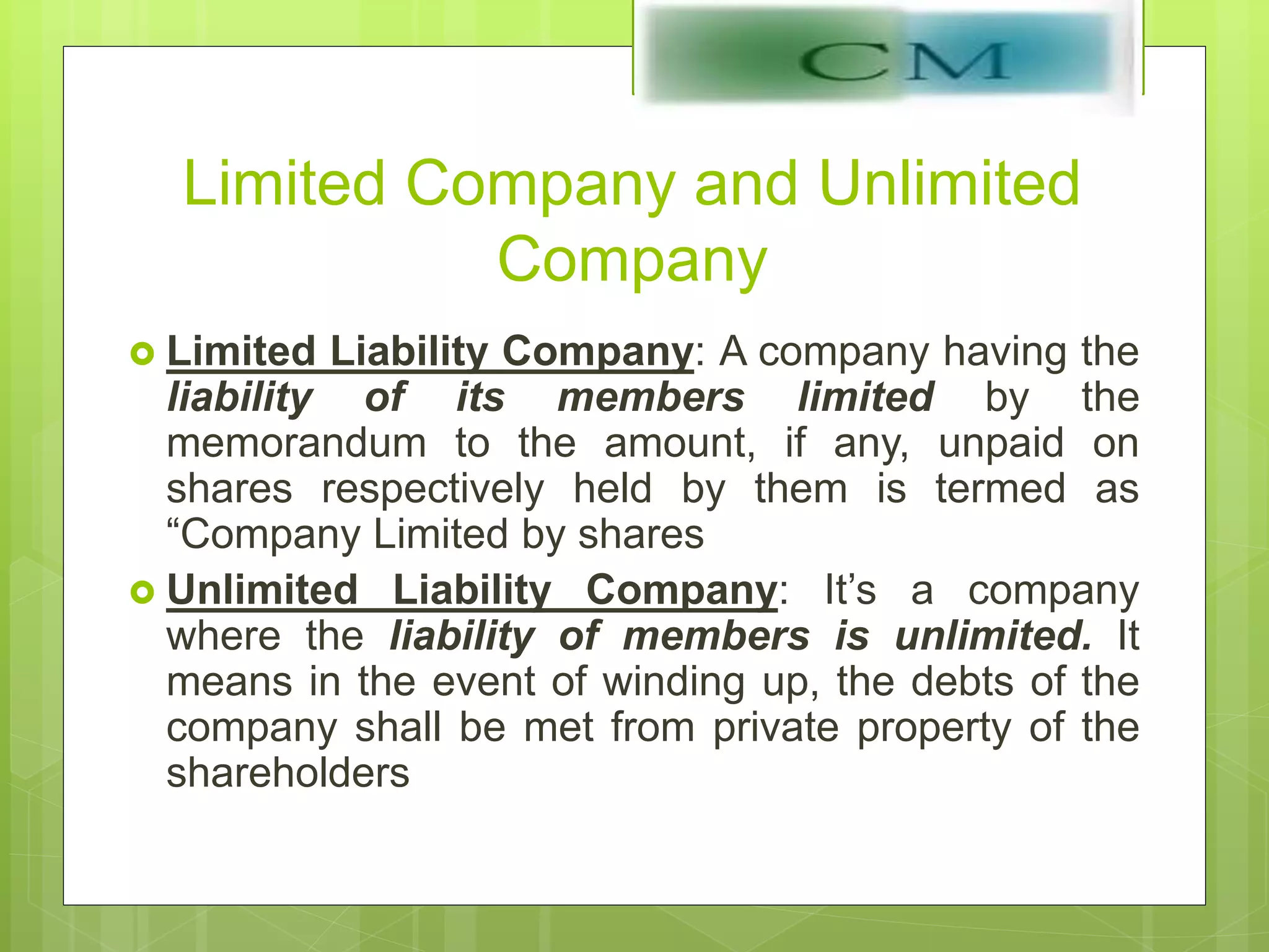 Meaning of company and its kinds | PPTX