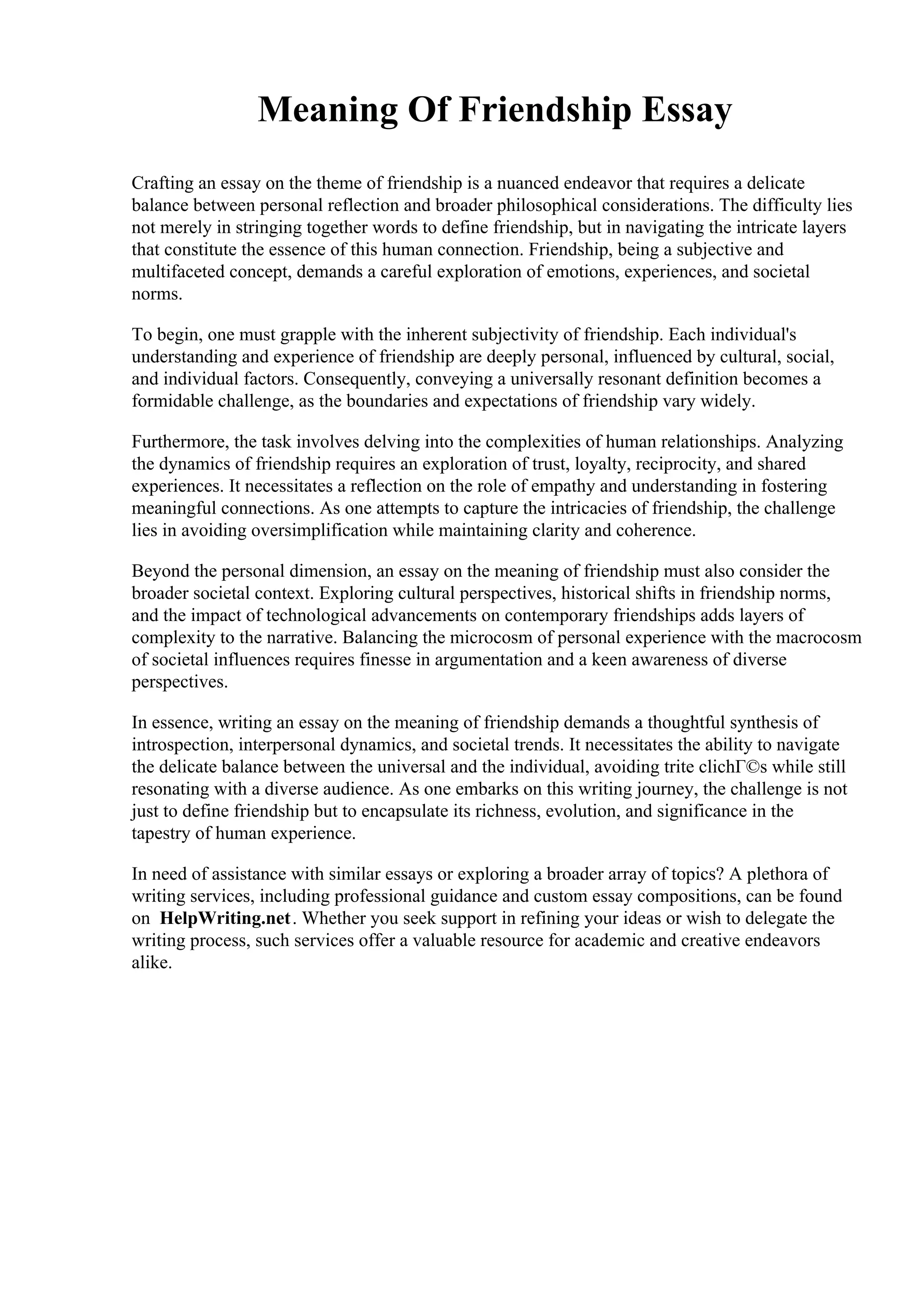 Meaning Of Friendship Essay. Stratford University | PDF