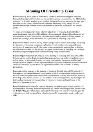 Meaning Of Friendship Essay. Formidable Friendship Definition Essay ...