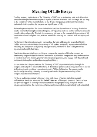 Meaning Of Life Essays | PDF