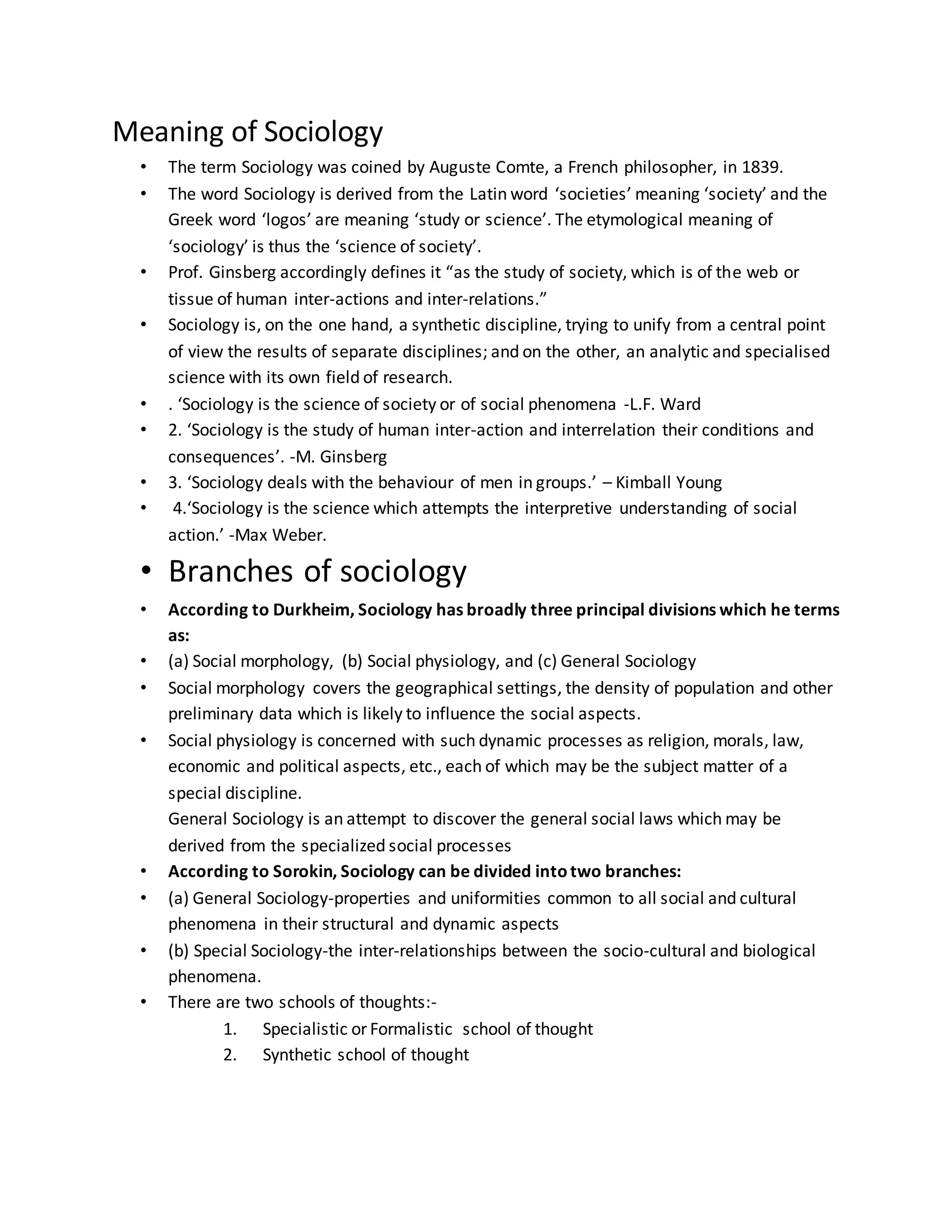 Meaning of sociology | DOCX