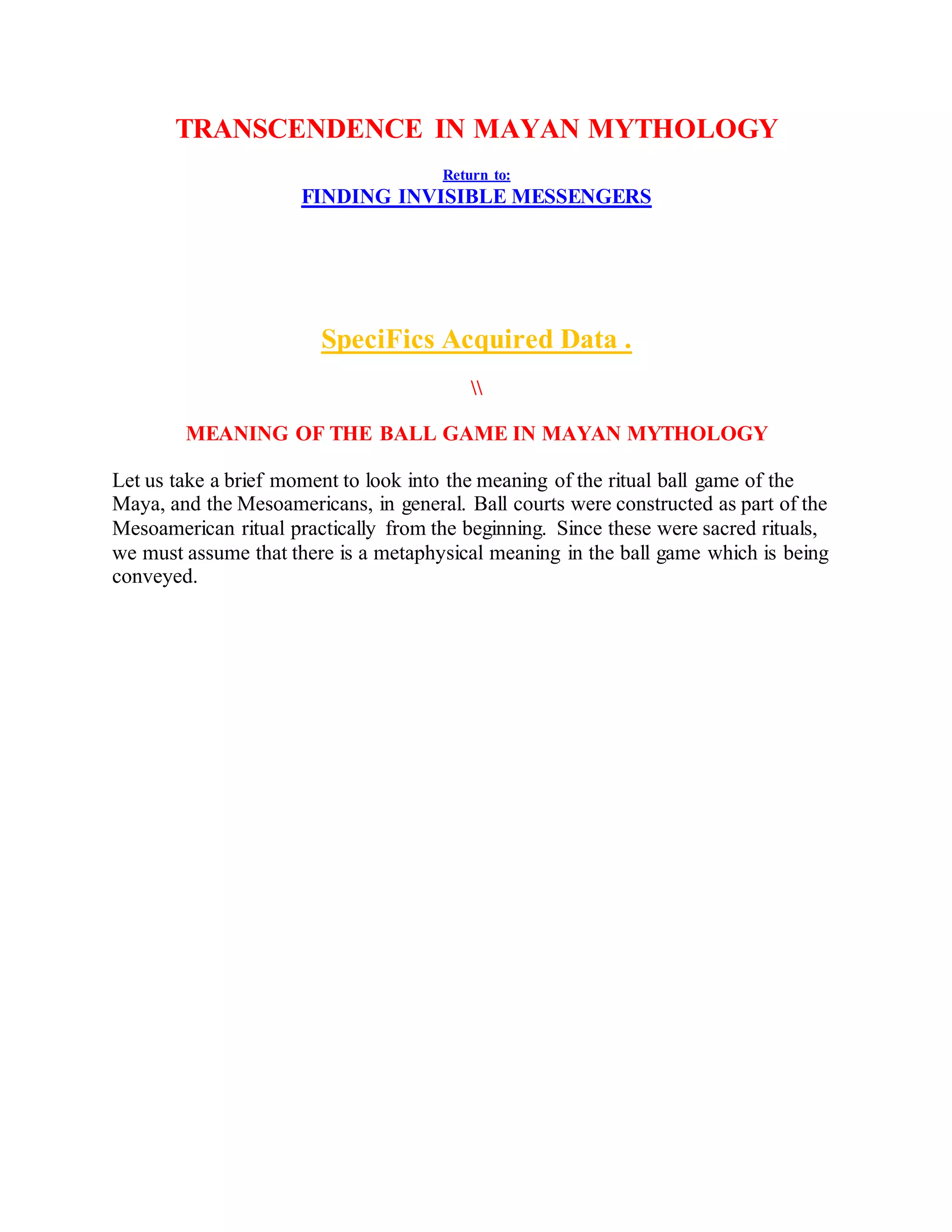 Meaning of the ball game in mayan mythology . | DOCX
