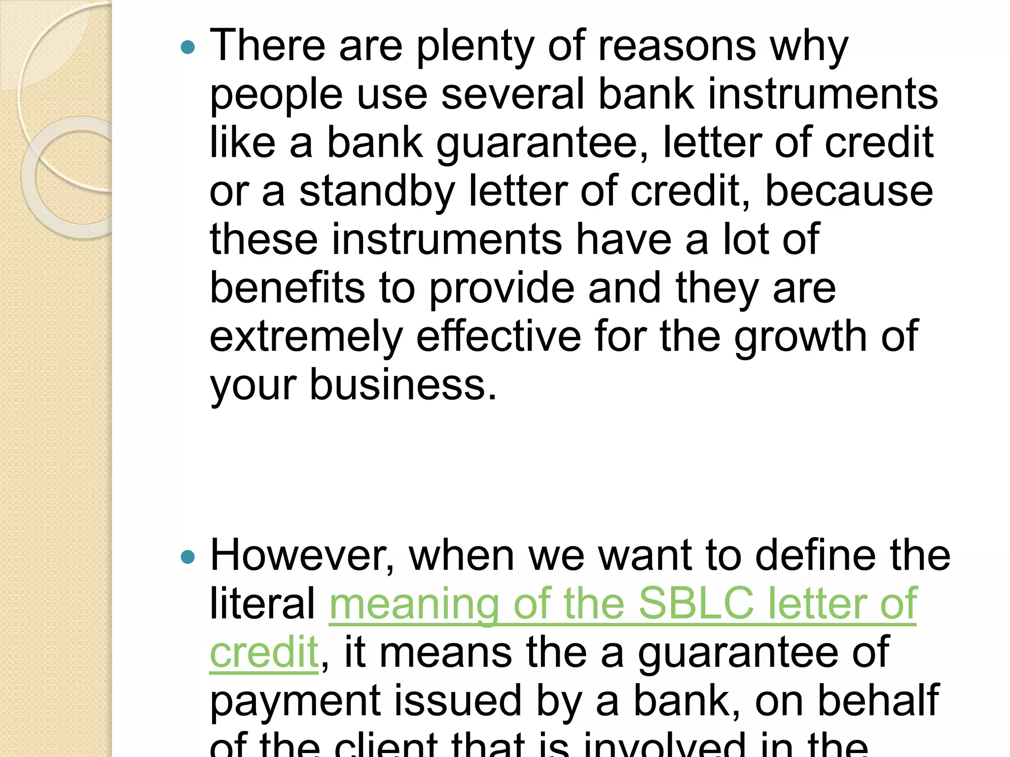 Meaning of the SBLC letter of credit | PPT