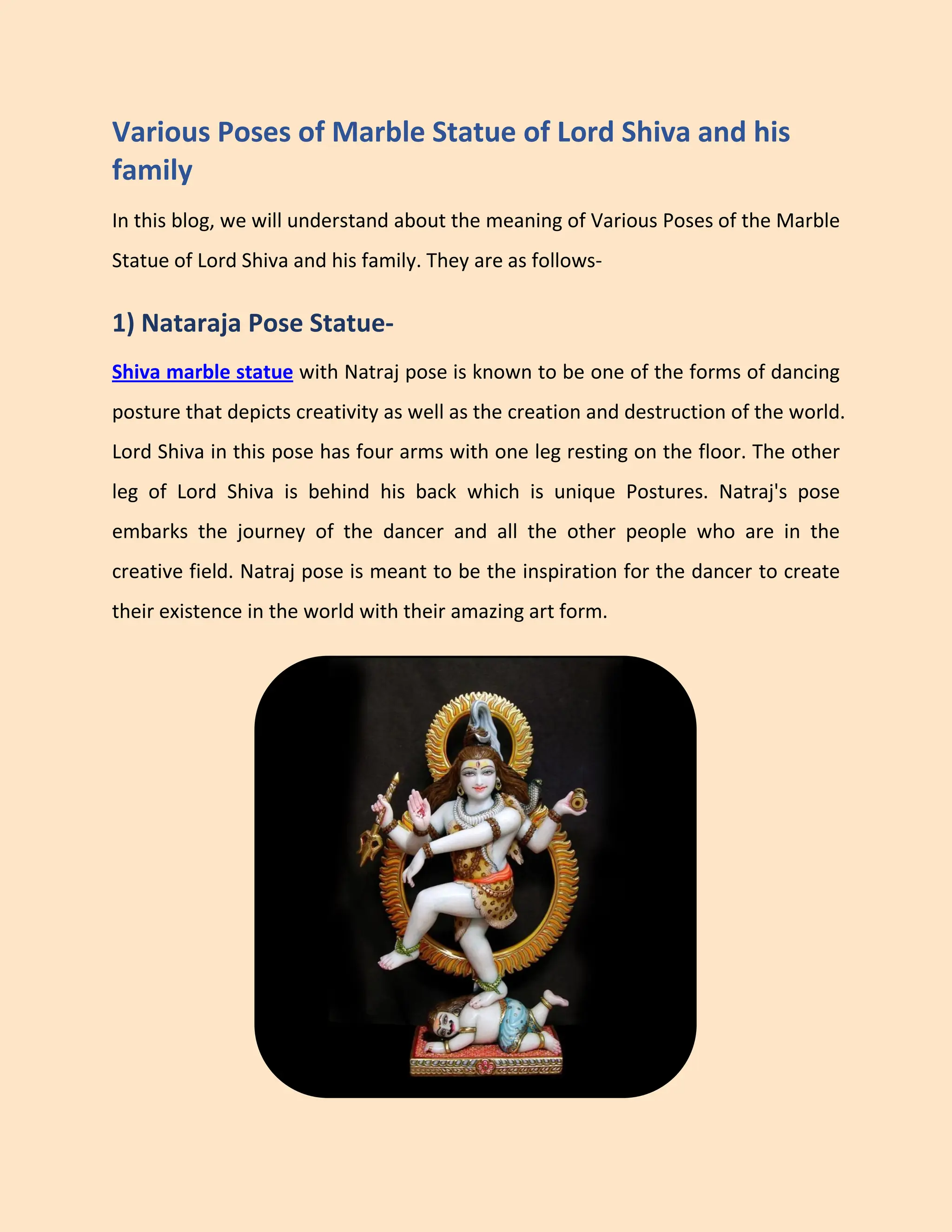 Meaning of Various Postures of Marble Statue of Lord Shiva and his ...