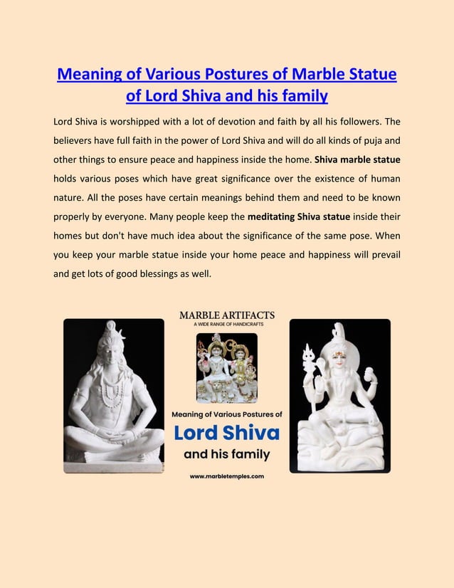 Meaning of Various Postures of Marble Statue of Lord Shiva and his ...