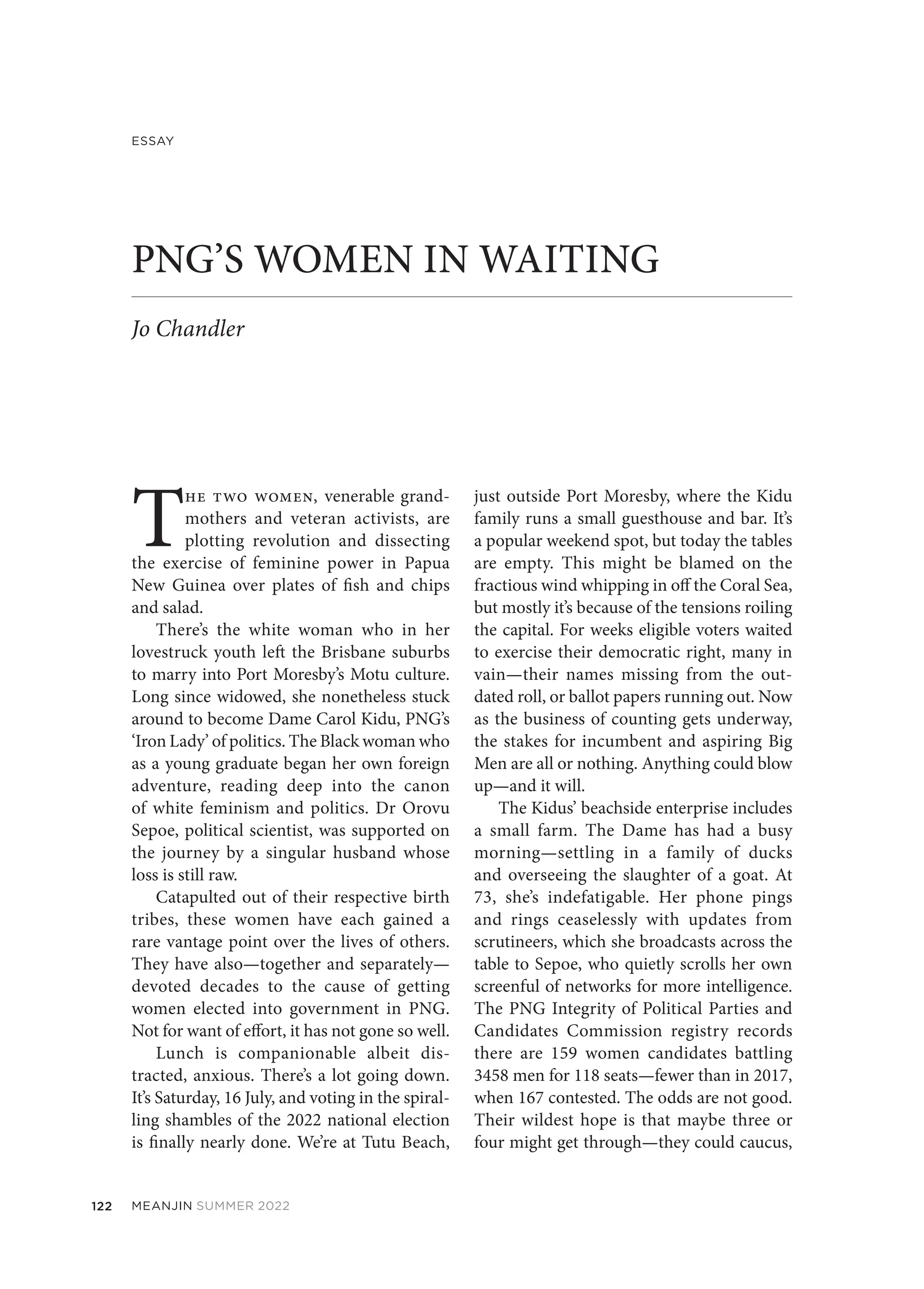 PNG's Women in Waiting, Essay by Jo Chandler | PDF