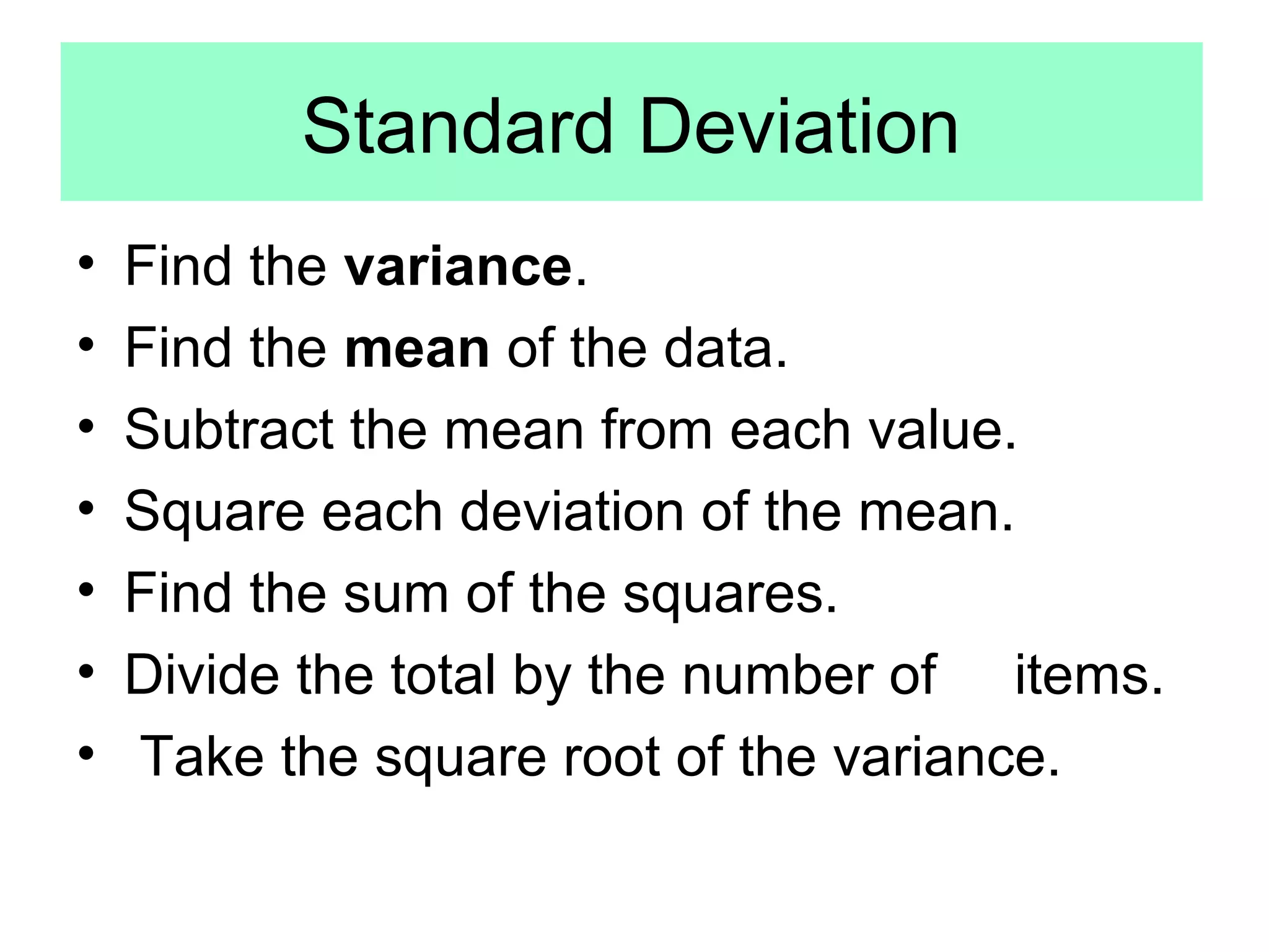 Basic Mean Median Mode Standard Deviation Ppt