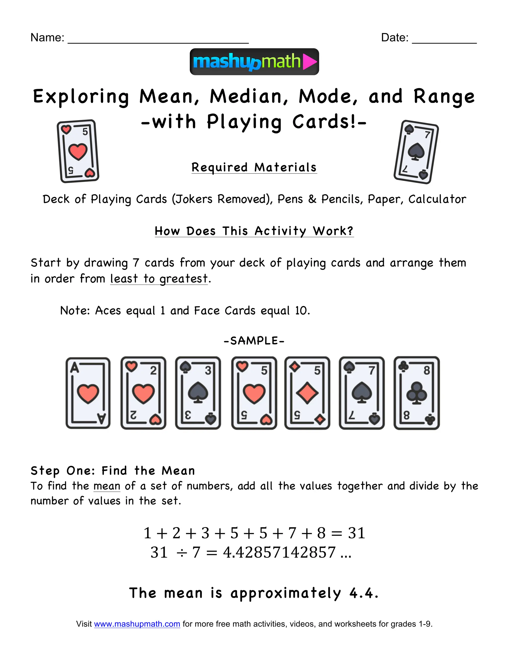 Mean median mode card game | PDF