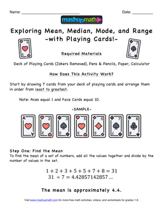 Mean median mode card game | PDF