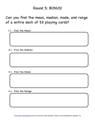 Mean median mode card game | PDF