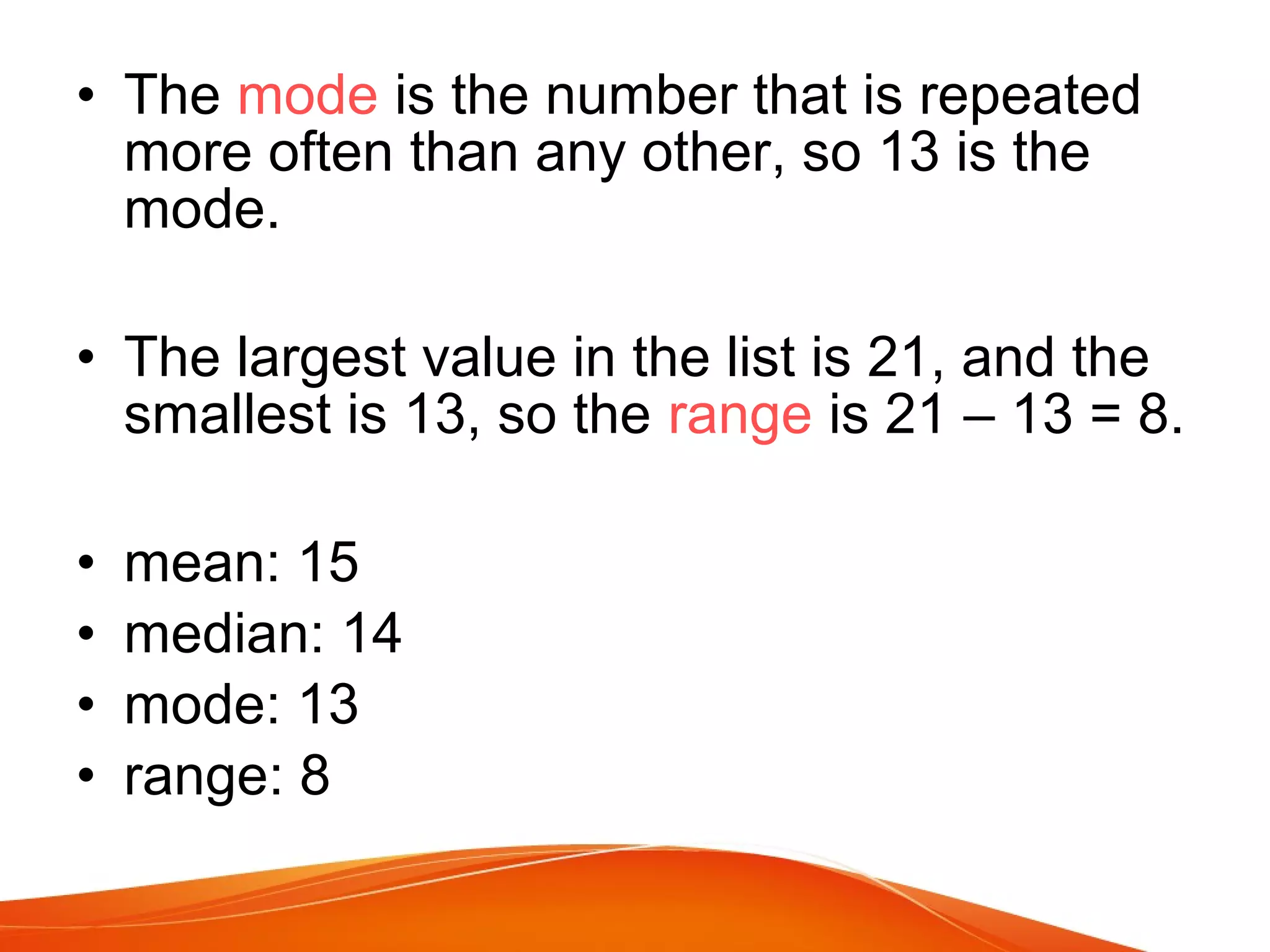 Mean median mode range | PPT