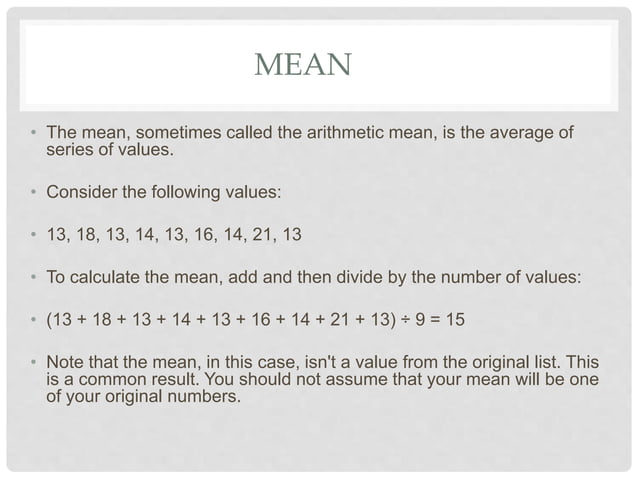 Mean, median, mode and range tutorial | PPT