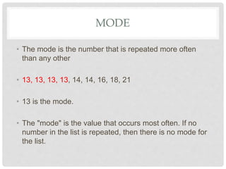 Mean, median, mode and range tutorial | PPT