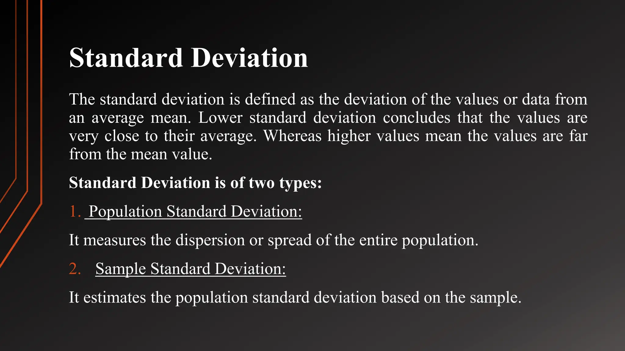 Descriptive Statistics: Mean, Median Mode and Standard Deviation. | PPTX