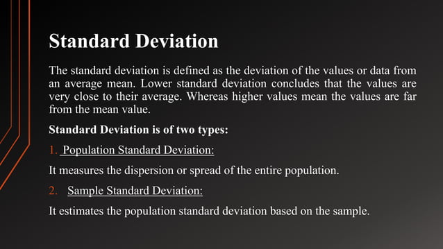Descriptive Statistics: Mean, Median Mode and Standard Deviation. | PPTX
