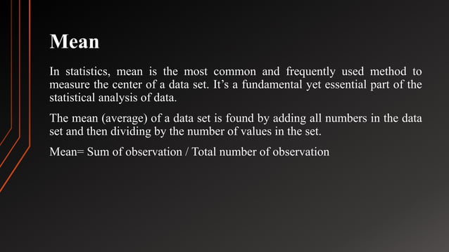 Descriptive Statistics: Mean, Median Mode and Standard Deviation. | PPTX