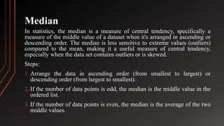 Descriptive Statistics: Mean, Median Mode and Standard Deviation. | PPTX