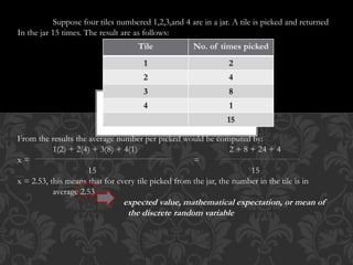 Mean of discrete probability | PPTX